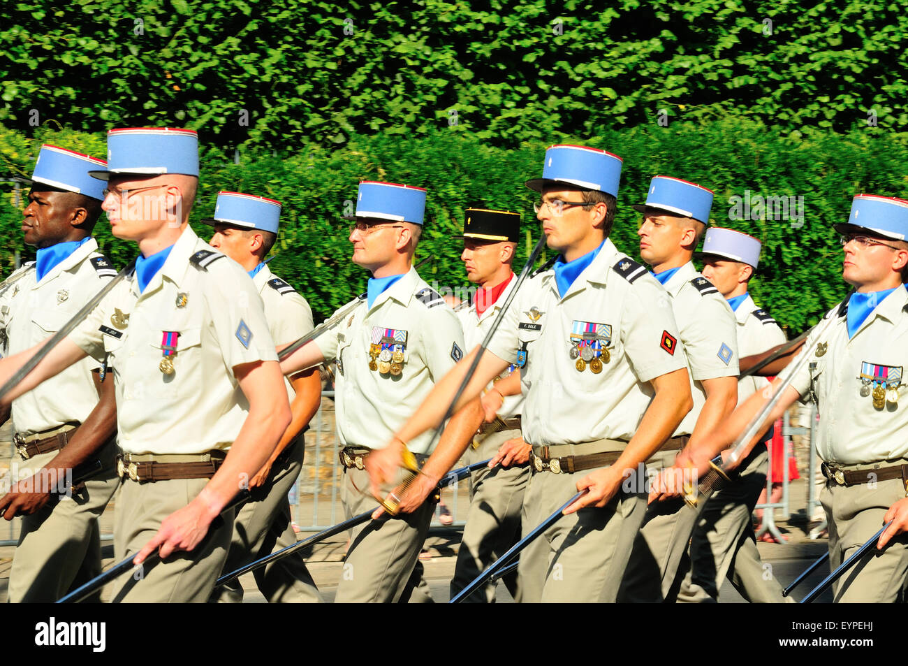 Ranks of Soldiers marching at the 14th July Parade to celebrate ...
