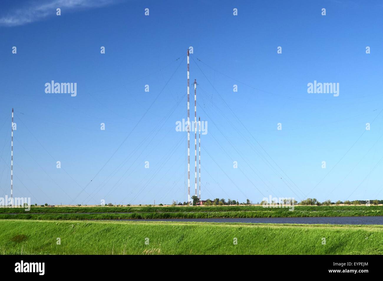 Long-wave radio-transmitting towers. Telecommunication tower with steel ...