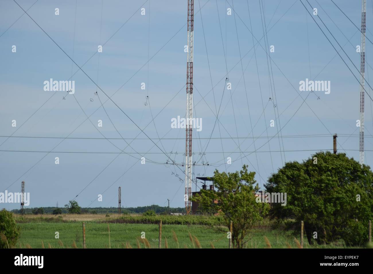 Long-wave radio-transmitting towers. Telecommunication tower with steel ...
