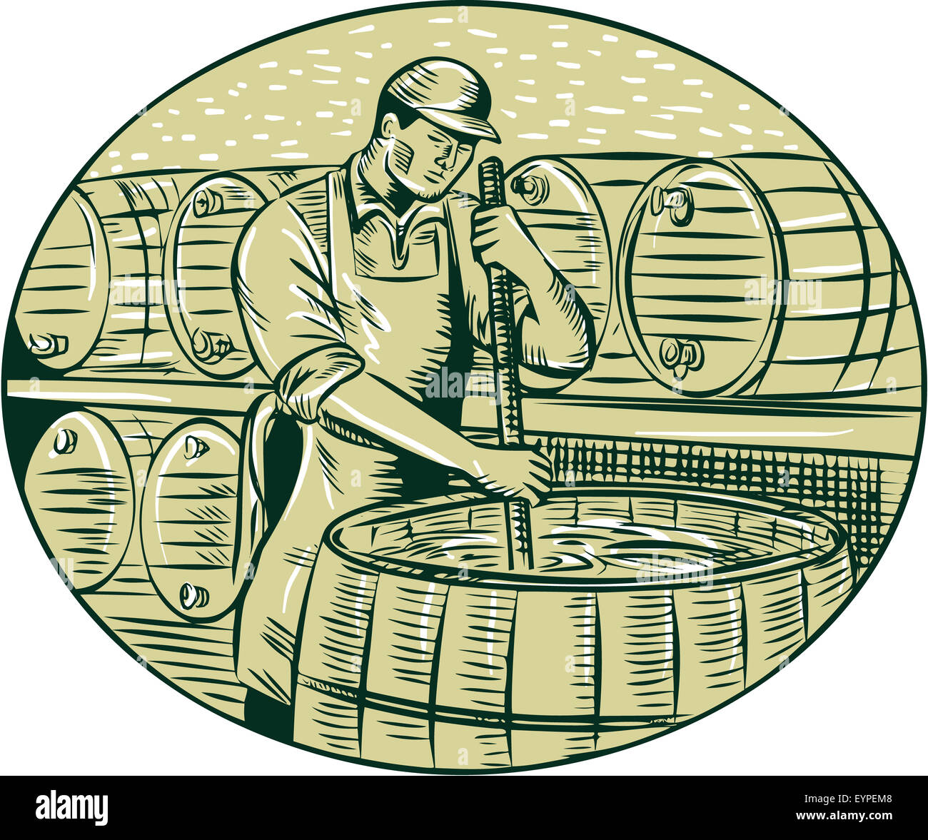 Etching engraving handmade style illustration of a brewmaster brewer ...