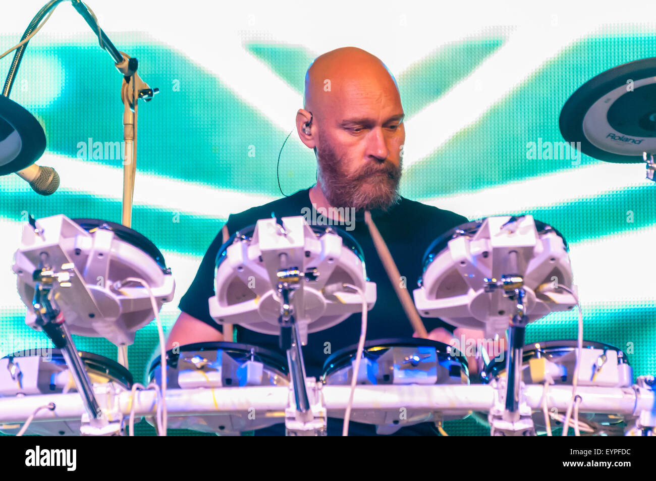 Belfast, Northern Ireland. 2 Aug 2015 - Drummer with the Human League ...