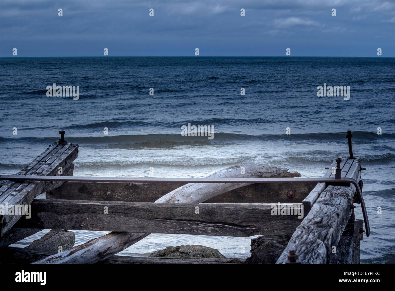 Broken dock looking out to sea on Lake Huron in Grand Bend, Ontario ...