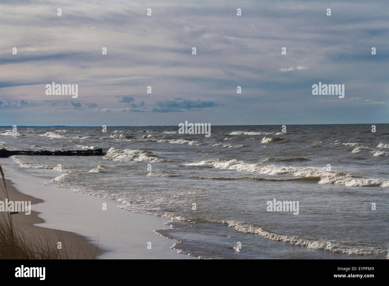 Waves comes to shore off Lake Huron In Grand Bend Ontario with sun ...