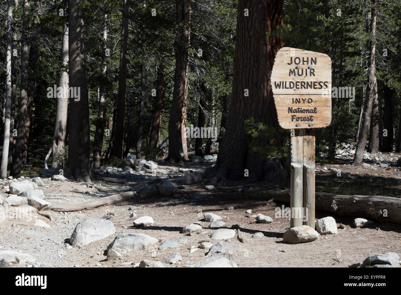 Wooden John Muir wilderness sign on the Duck Pass trail in the Inyo ...