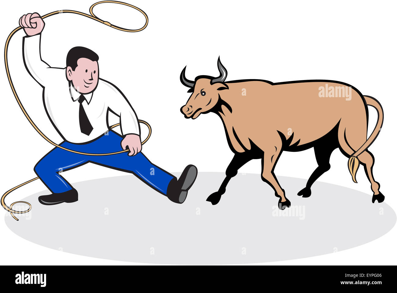 Illustration of a businessman holding a lasso trying to catch a bull ...