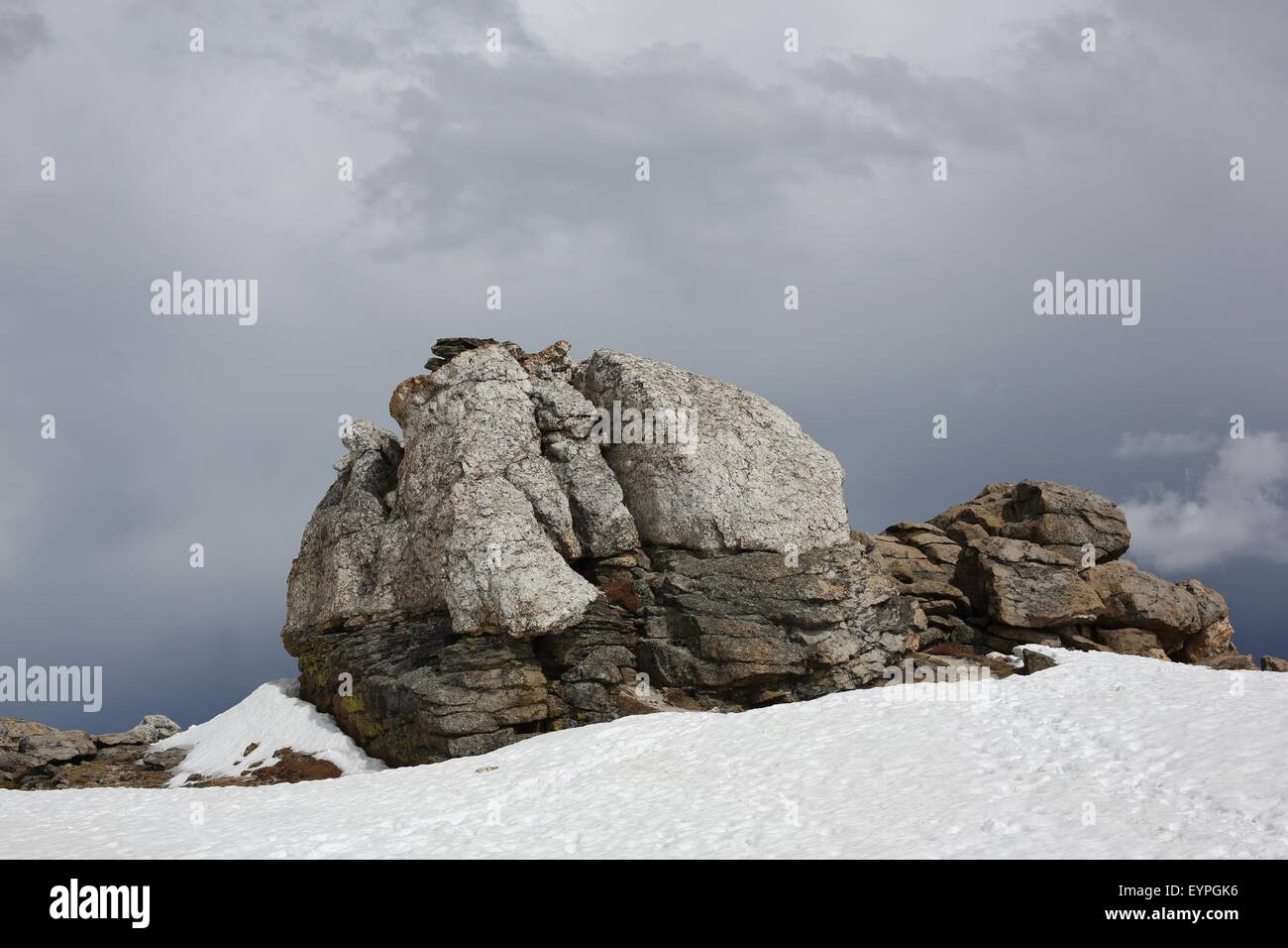 A large rocky area above the tree line at Rocky Mountain National Park ...