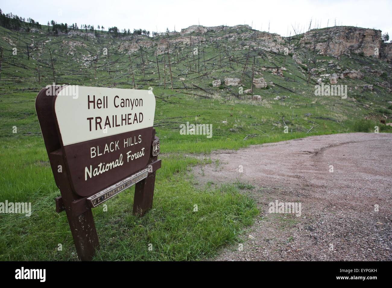 A sign at the entrance of Hell Canyon Trailhead in the Black Hills ...