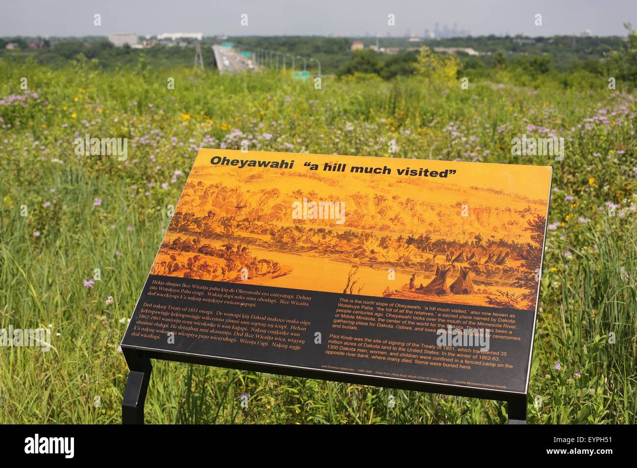 A sign describing the Pilot Knob preservation site in Mendota Heights ...