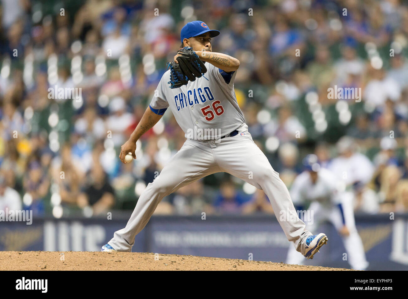 Milwaukee, WI, USA. 31st July, 2015. Chicago Cubs relief pitcher Hector ...