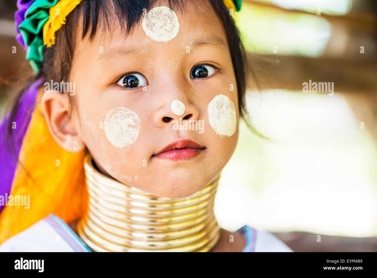 Young Kayan hill tribe girl in Chiang Mai, Thailand, Asia Stock Photo ...