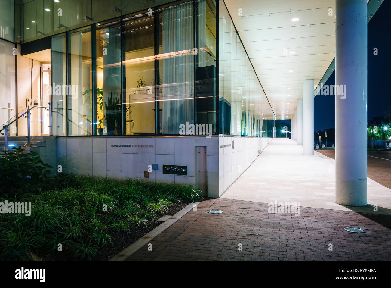 The exterior of the Embassy of Sweden at night, in Georgetown ...