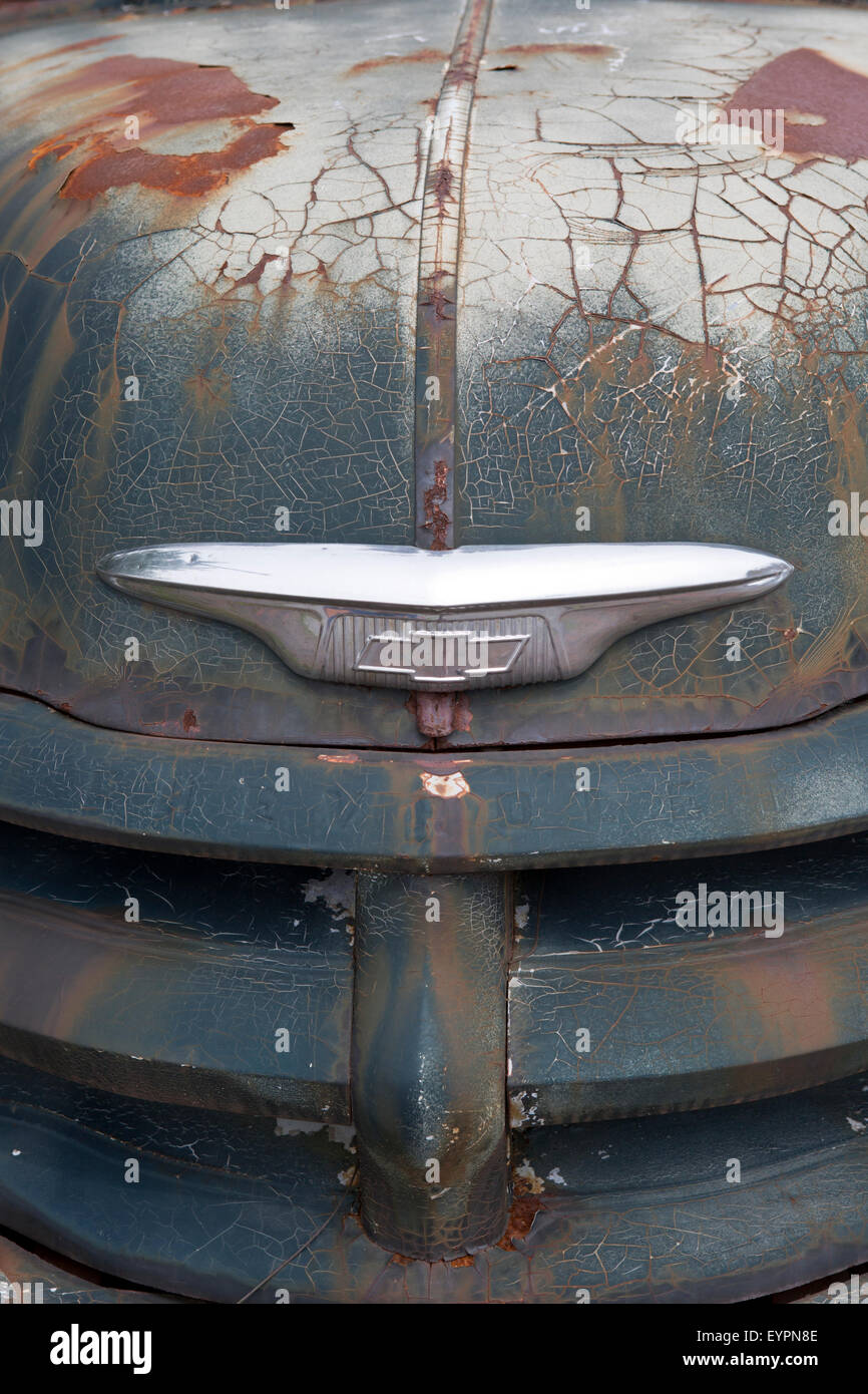 Front grill and hood for an old rusty Chevy truck Stock Photo - Alamy