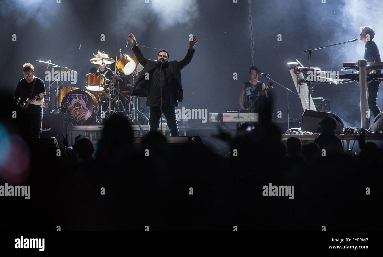 Alphaville band singer Marian Gold, centre, performs live during the ...