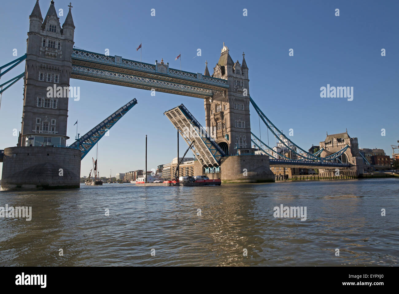 Tower Bridge lifting in London Stock Photo - Alamy