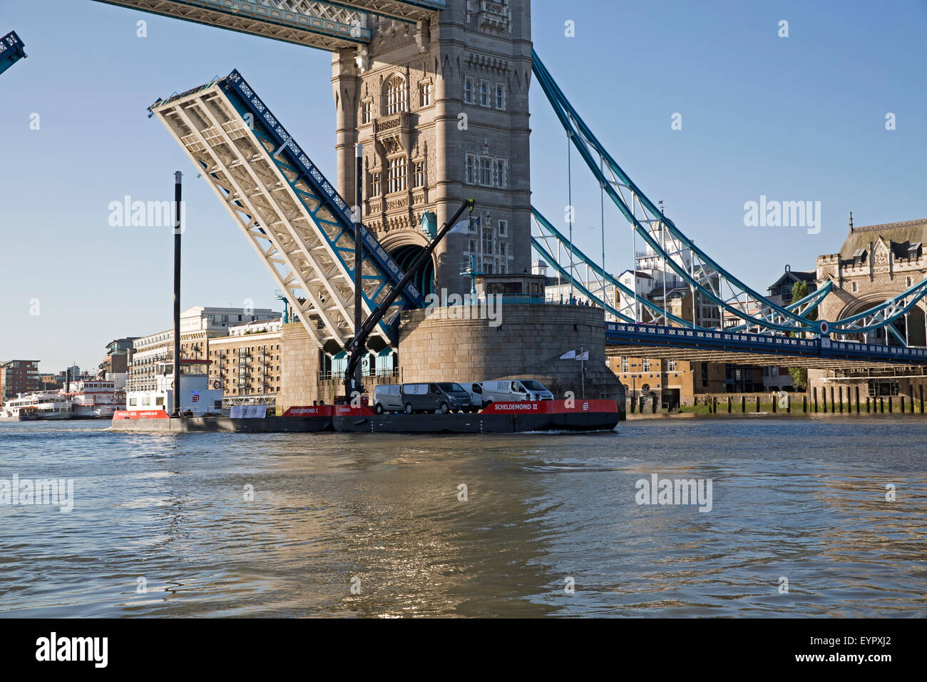 Tower Bridge lifting in London Stock Photo - Alamy