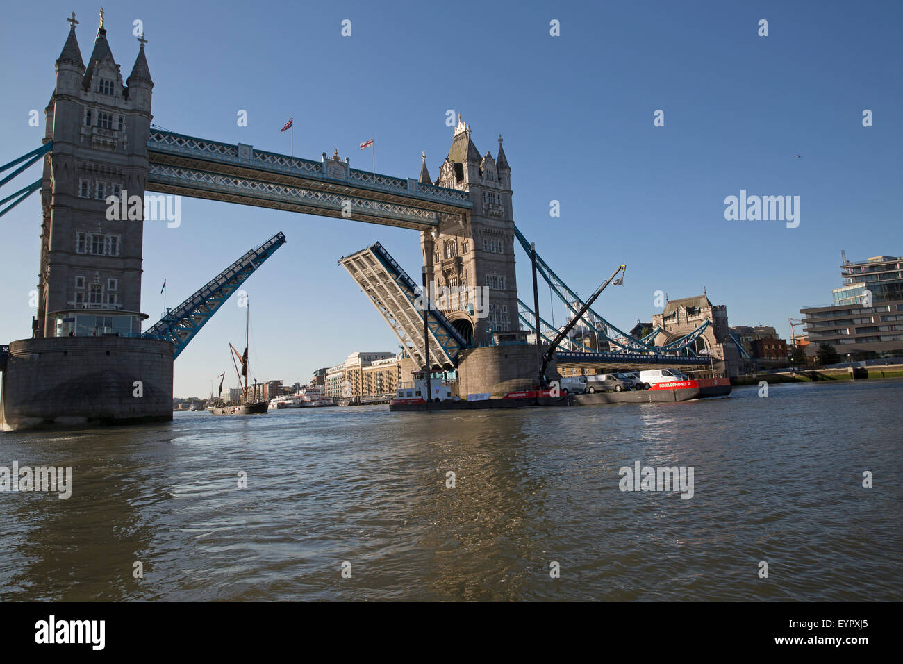 Tower Bridge lifting in London Stock Photo - Alamy