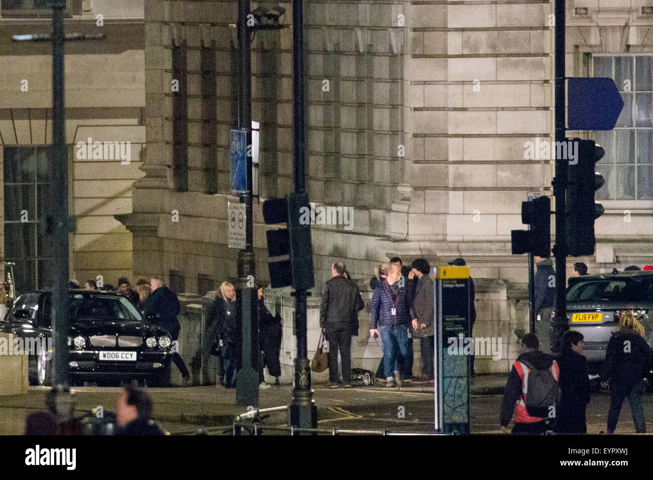Londons Trafalgar Square shut down for the filming of Bond. Featuring ...