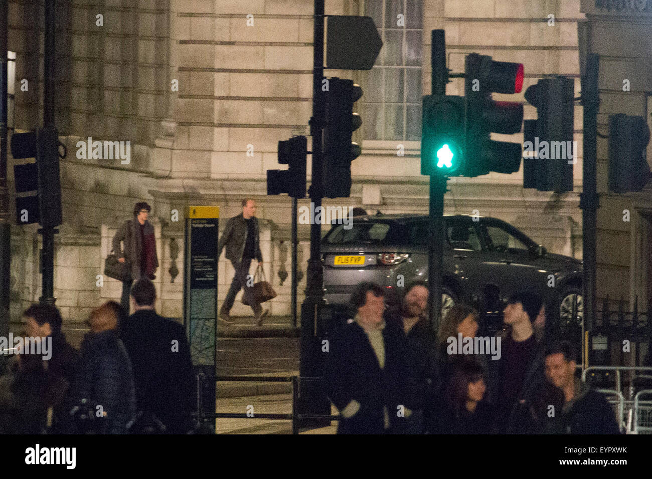 Londons Trafalgar Square shut down for the filming of Bond. Featuring ...