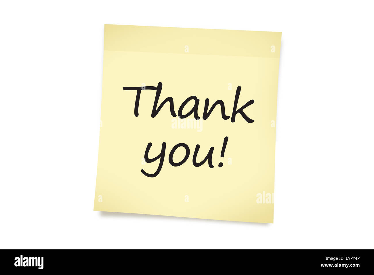 Close up front view of text of thank you on a yellow sticky note paper ...