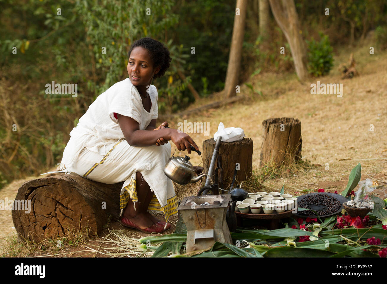 Coffee ceremony, Aregash Lodge, Yirgalem, Ethiopia Stock Photo - Alamy