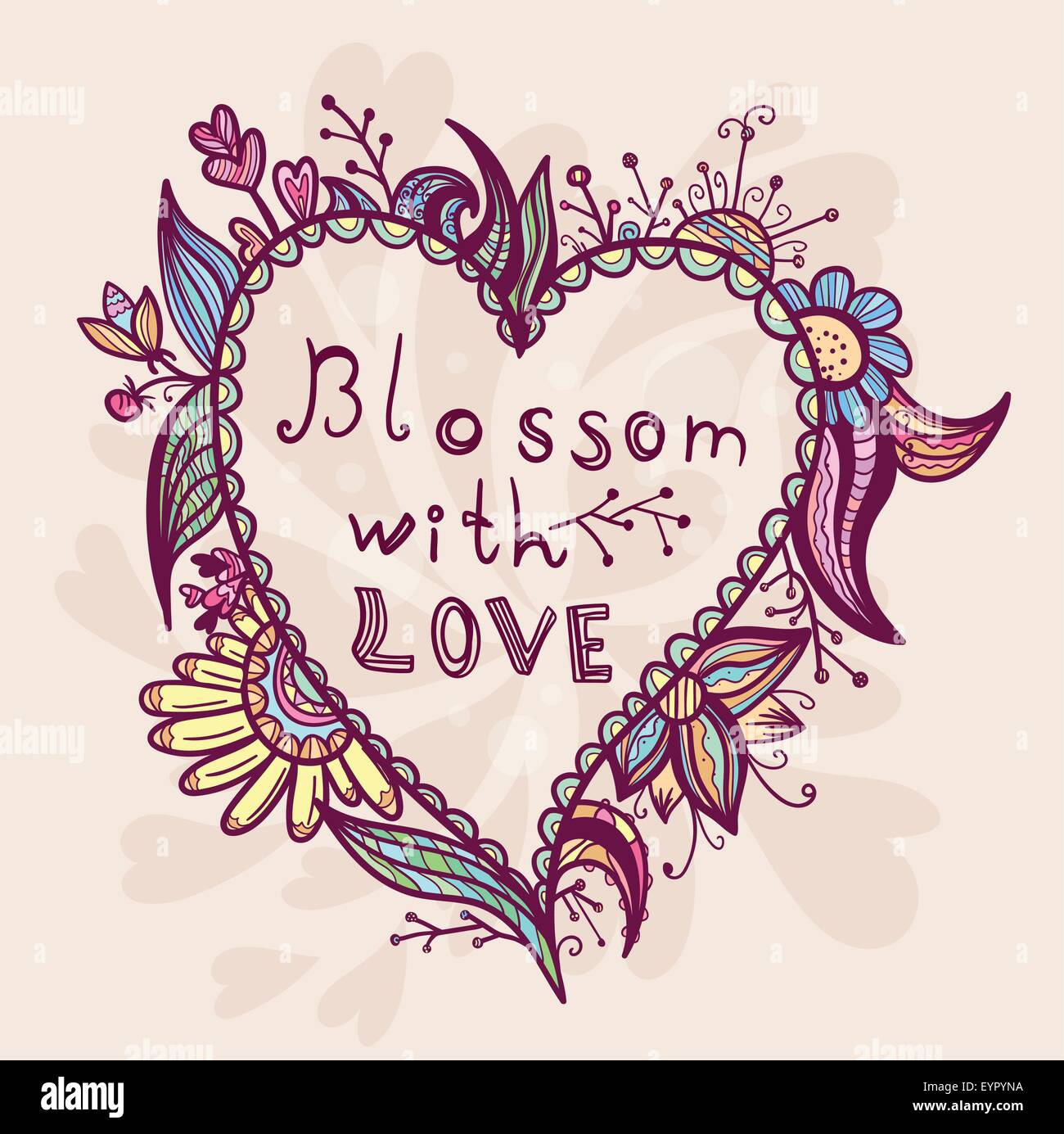 Creative vector sketch illustration with love symbol and blossoming ...