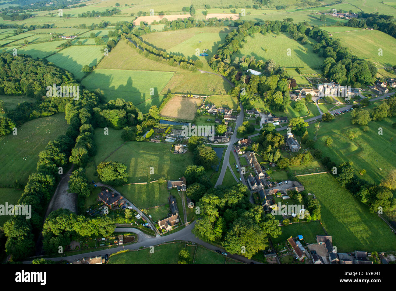 Aerial image of the village of Tissington in the Peak District in ...