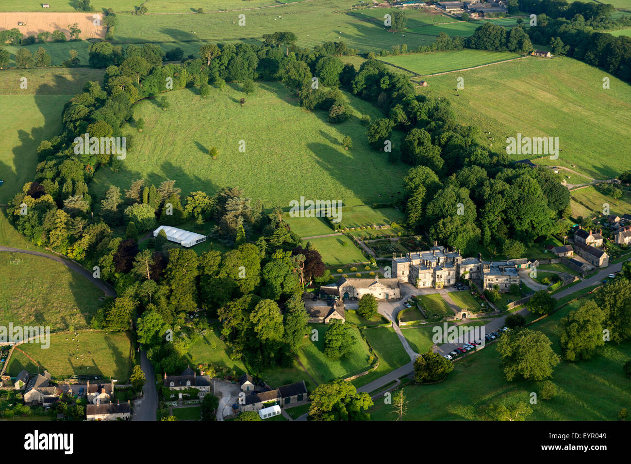 Aerial image of the village of Tissington in the Peak District in ...