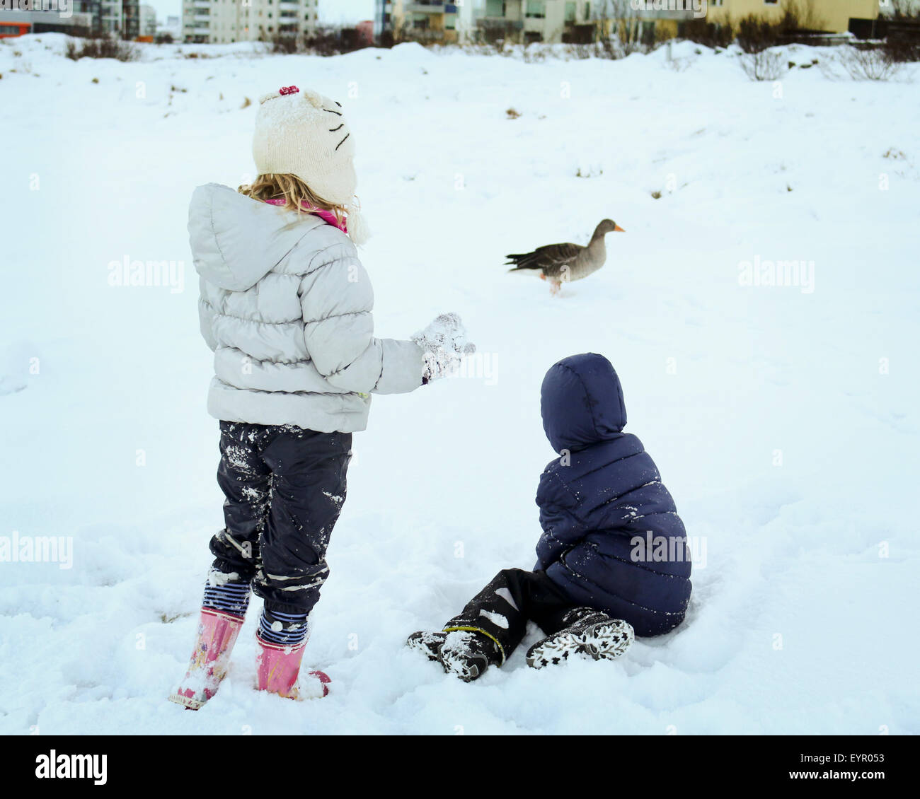 Playing in the snow Stock Photo - Alamy