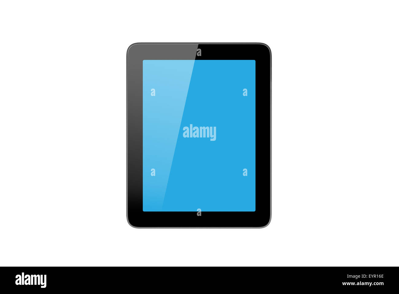 Cloe up front view of blue blank tablet pc screen, isolated on white ...