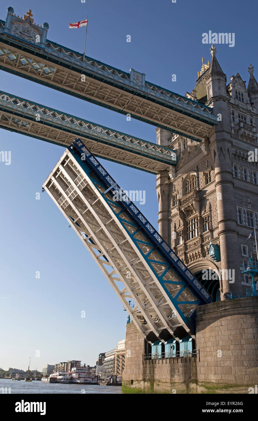 Tower Bridge lifting in London Stock Photo - Alamy