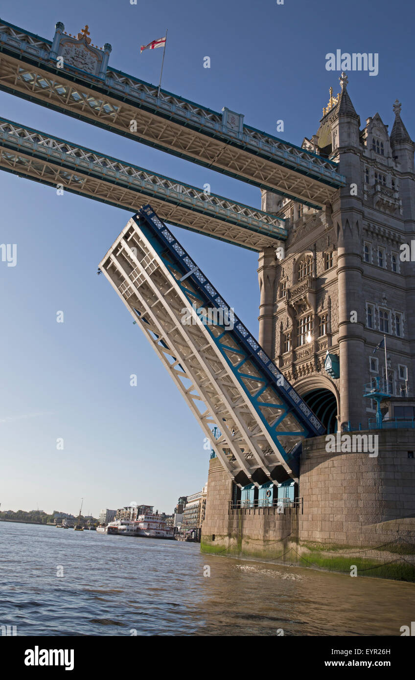 Tower Bridge lifting in London Stock Photo - Alamy