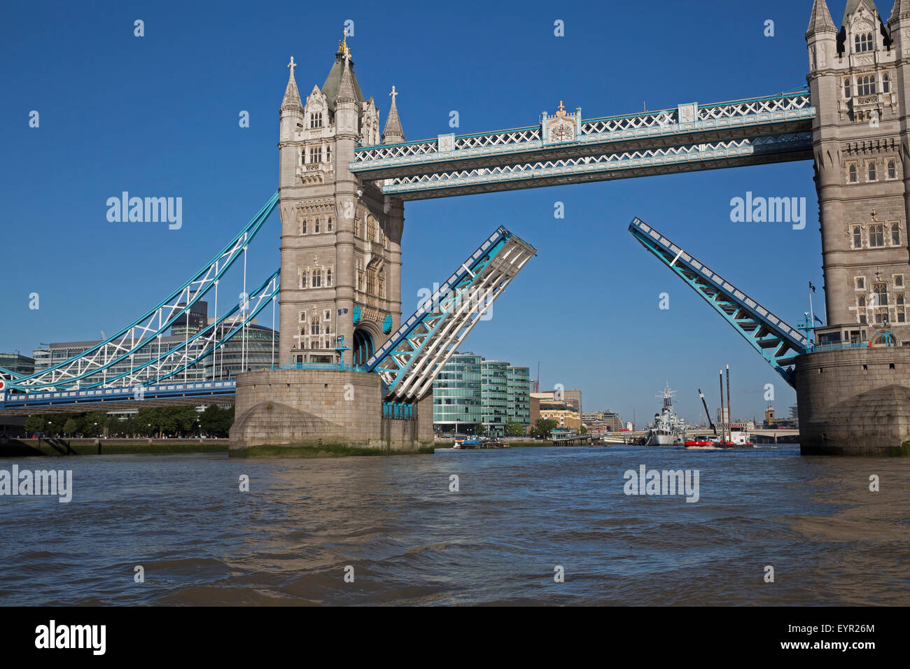 Tower Bridge lifting in London Stock Photo - Alamy