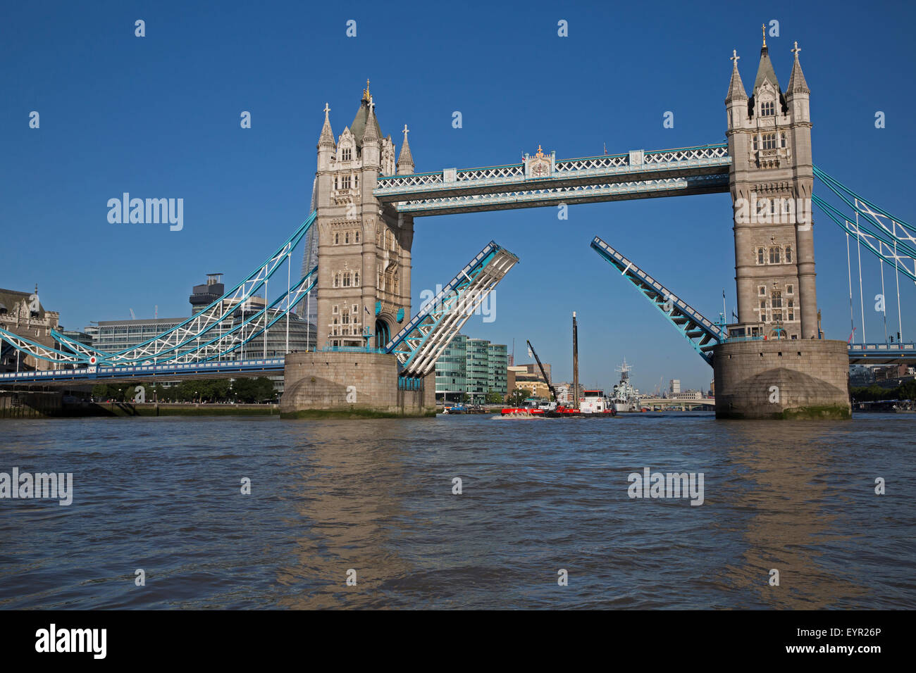 Tower Bridge lifting in London Stock Photo - Alamy