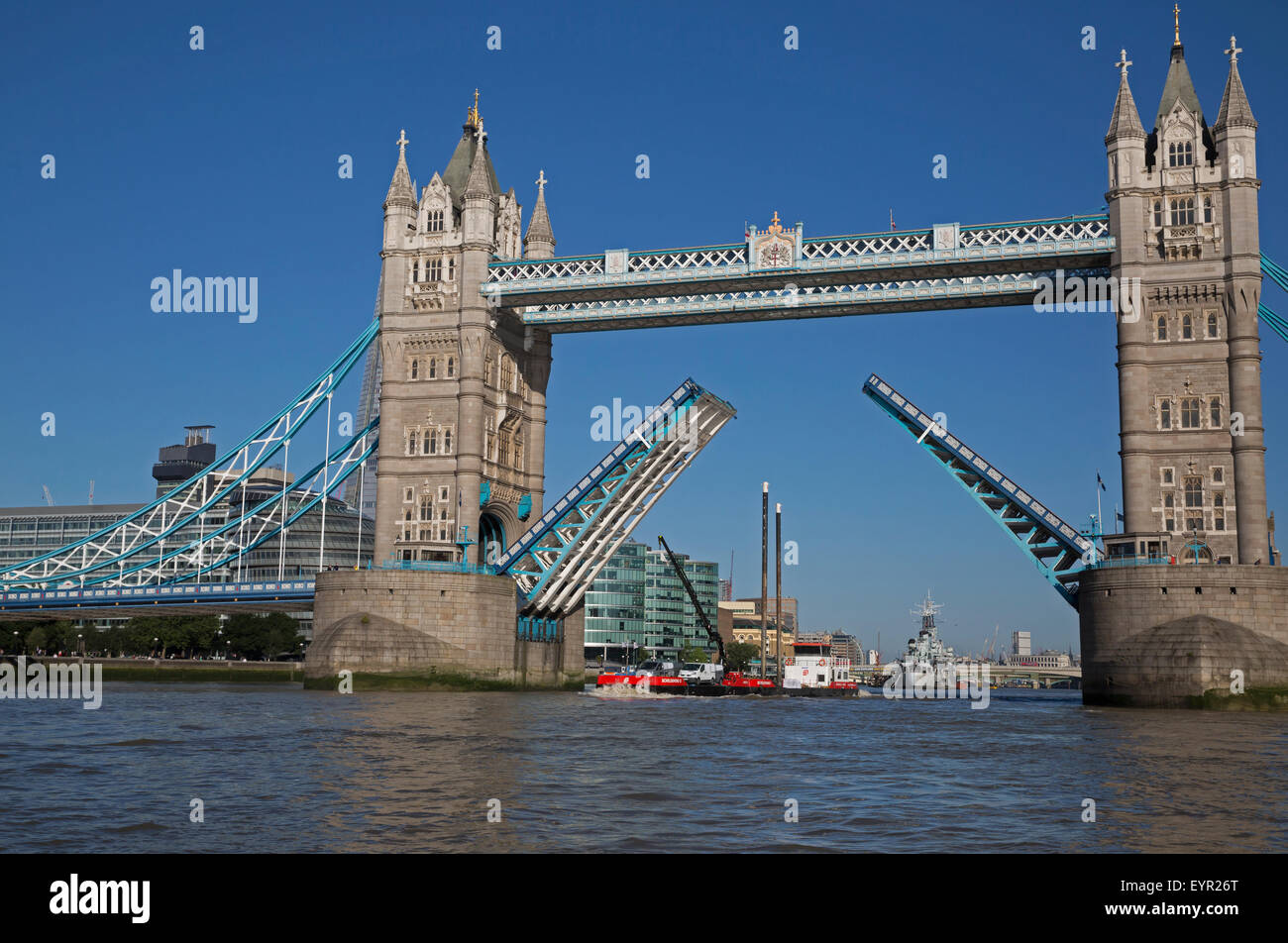 Tower Bridge lifting in London Stock Photo - Alamy