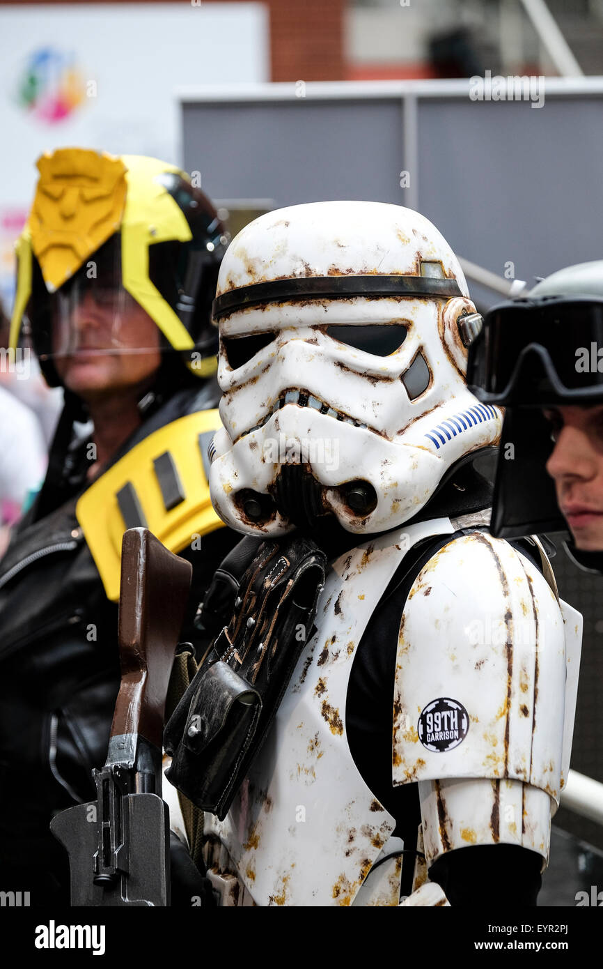 Three adult men dressed up as film characters for Preston Comic Con ...