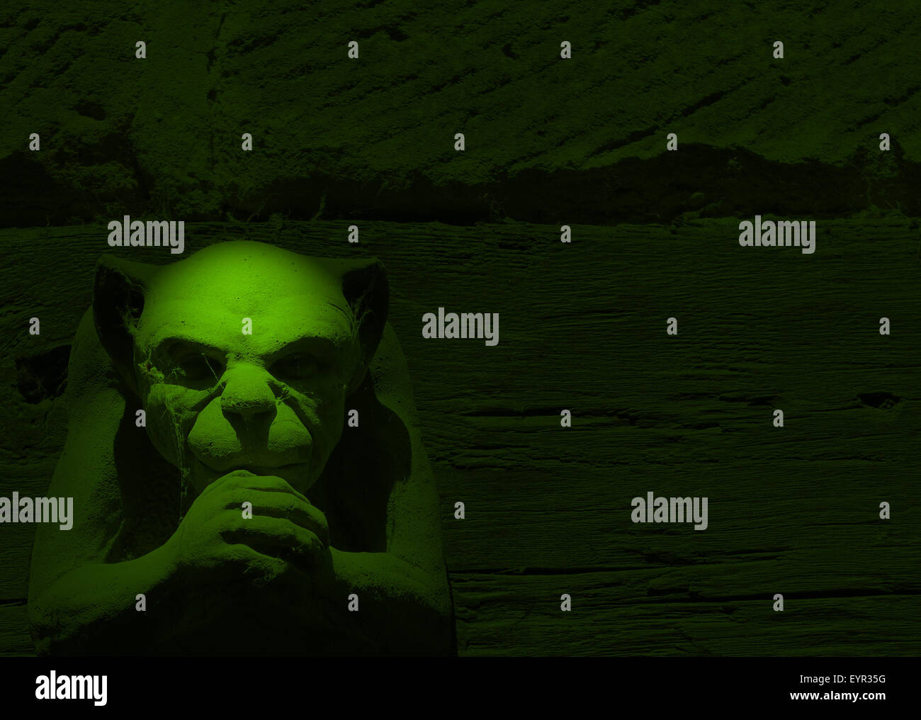 Spotlight effect on gargoyle figure toned green Stock Photo - Alamy