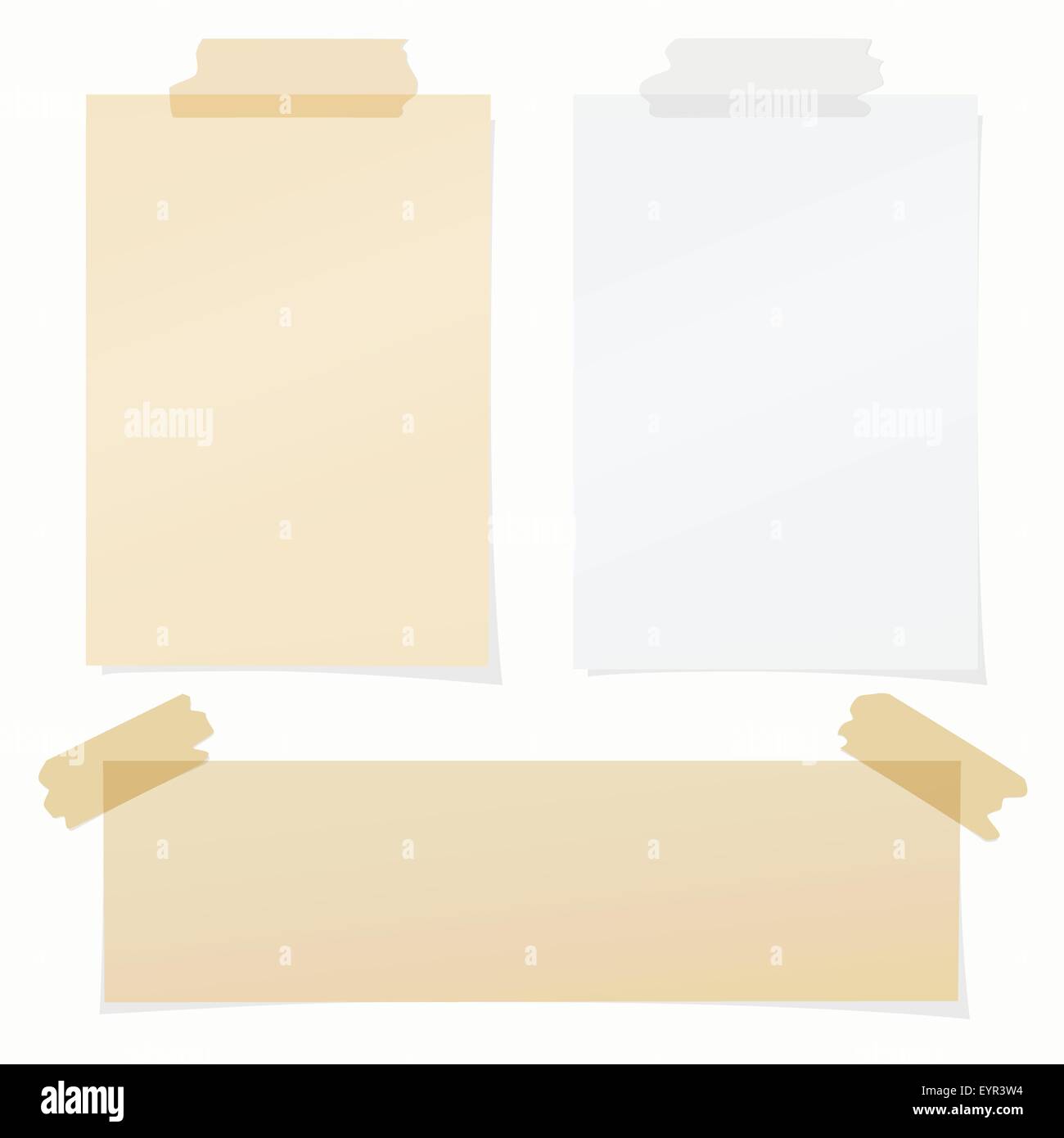 Set of various beige , gray note papers on white background Stock ...