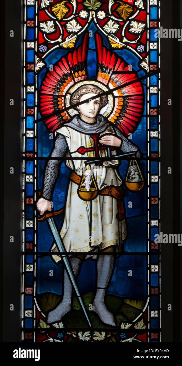 Archangel Saint Michael stained glass, St. George`s Church, Falfield ...