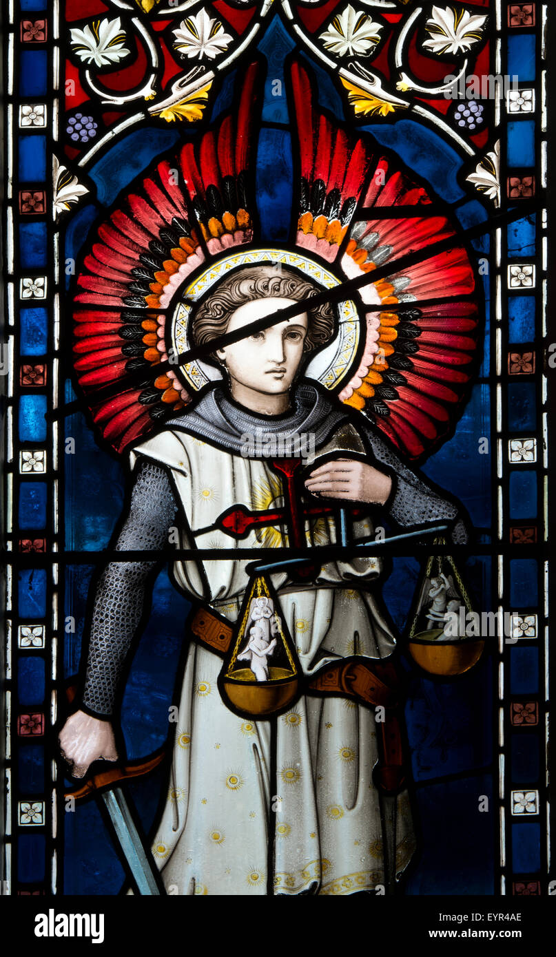 Archangel Saint Michael stained glass, St. George`s Church, Falfield ...