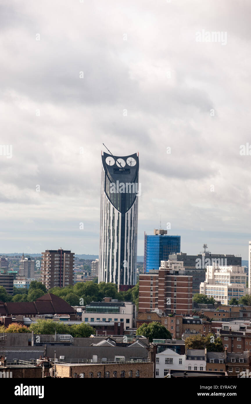London, England. Strata SE1 high-rise building with three wind turbines ...