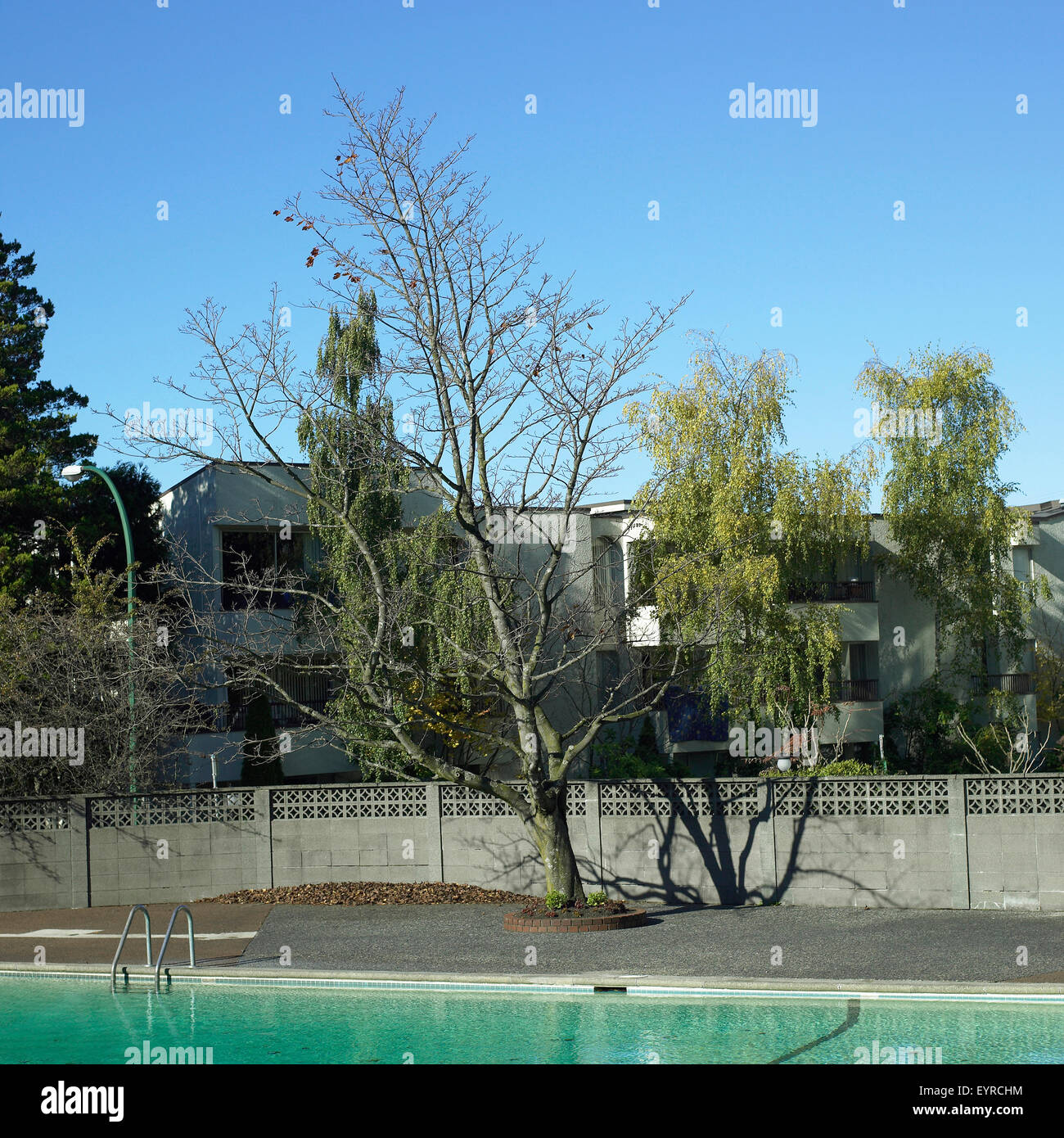 Turquoise pool in apartment complex Stock Photo - Alamy