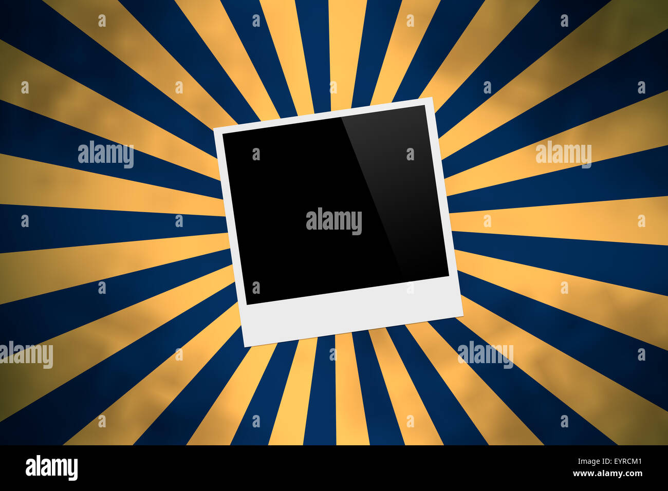 Front view of black polaroid photograph on abstract starburst ...