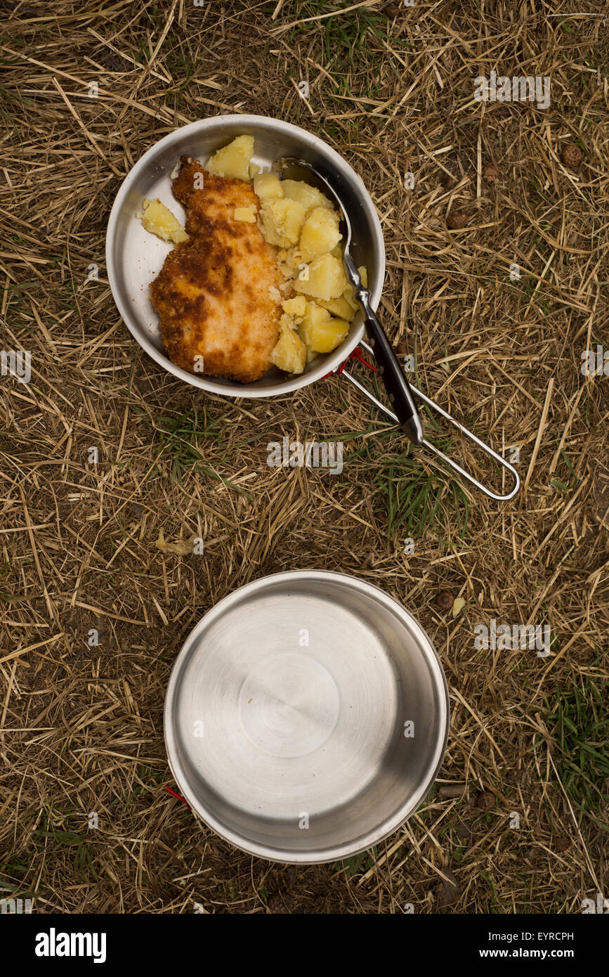 A typical meal inside mess tin in scout camp ground Stock Photo - Alamy
