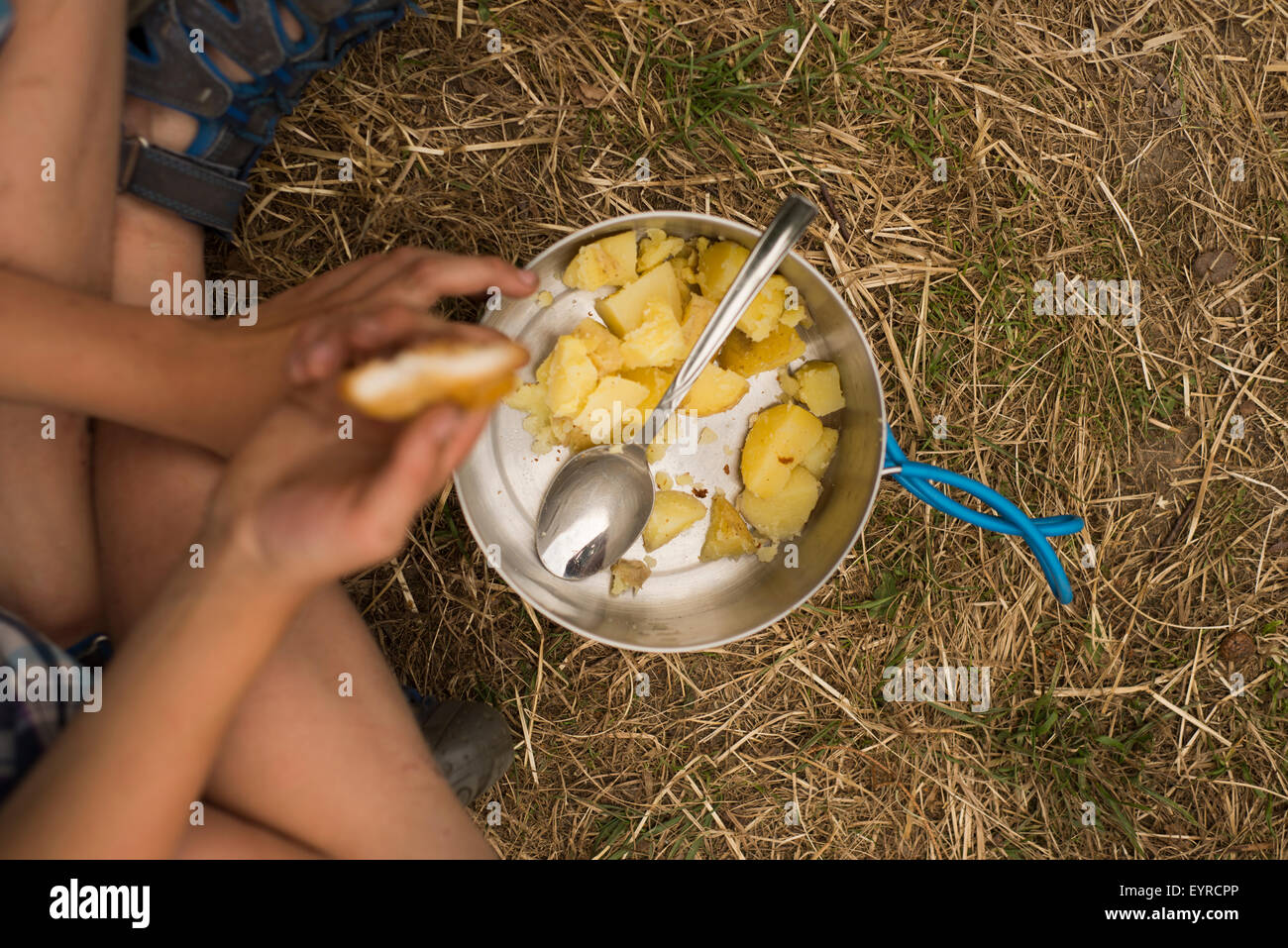 A typical meal inside mess tin in scout camp ground Stock Photo - Alamy