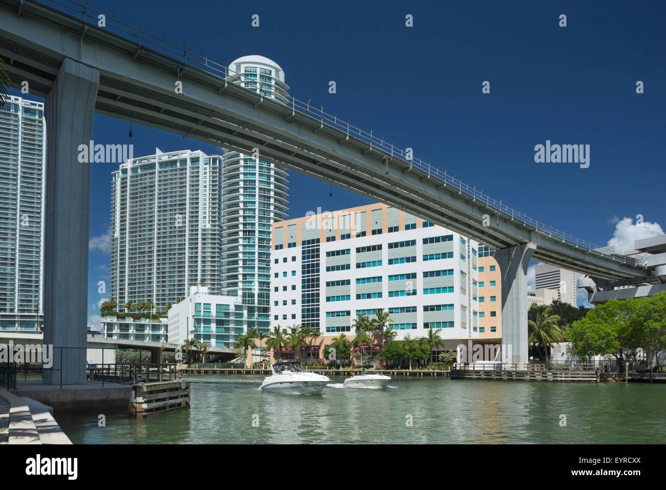 METROMOVER ELEVATED MONORAIL MIAMI RIVER DOWNTOWN MIAMI FLORIDA USA ...