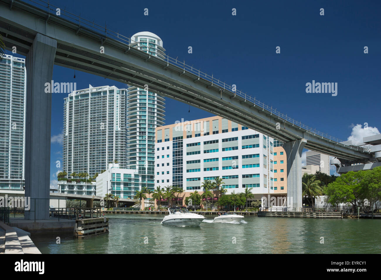 METROMOVER ELEVATED MONORAIL MIAMI RIVER DOWNTOWN MIAMI FLORIDA USA ...