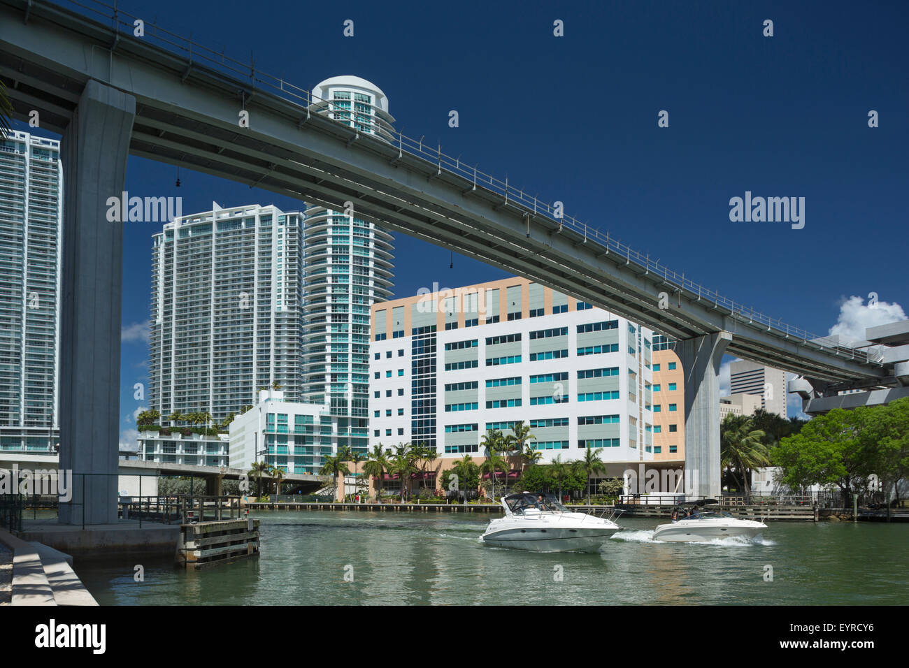 METROMOVER ELEVATED MONORAIL MIAMI RIVER DOWNTOWN MIAMI FLORIDA USA ...
