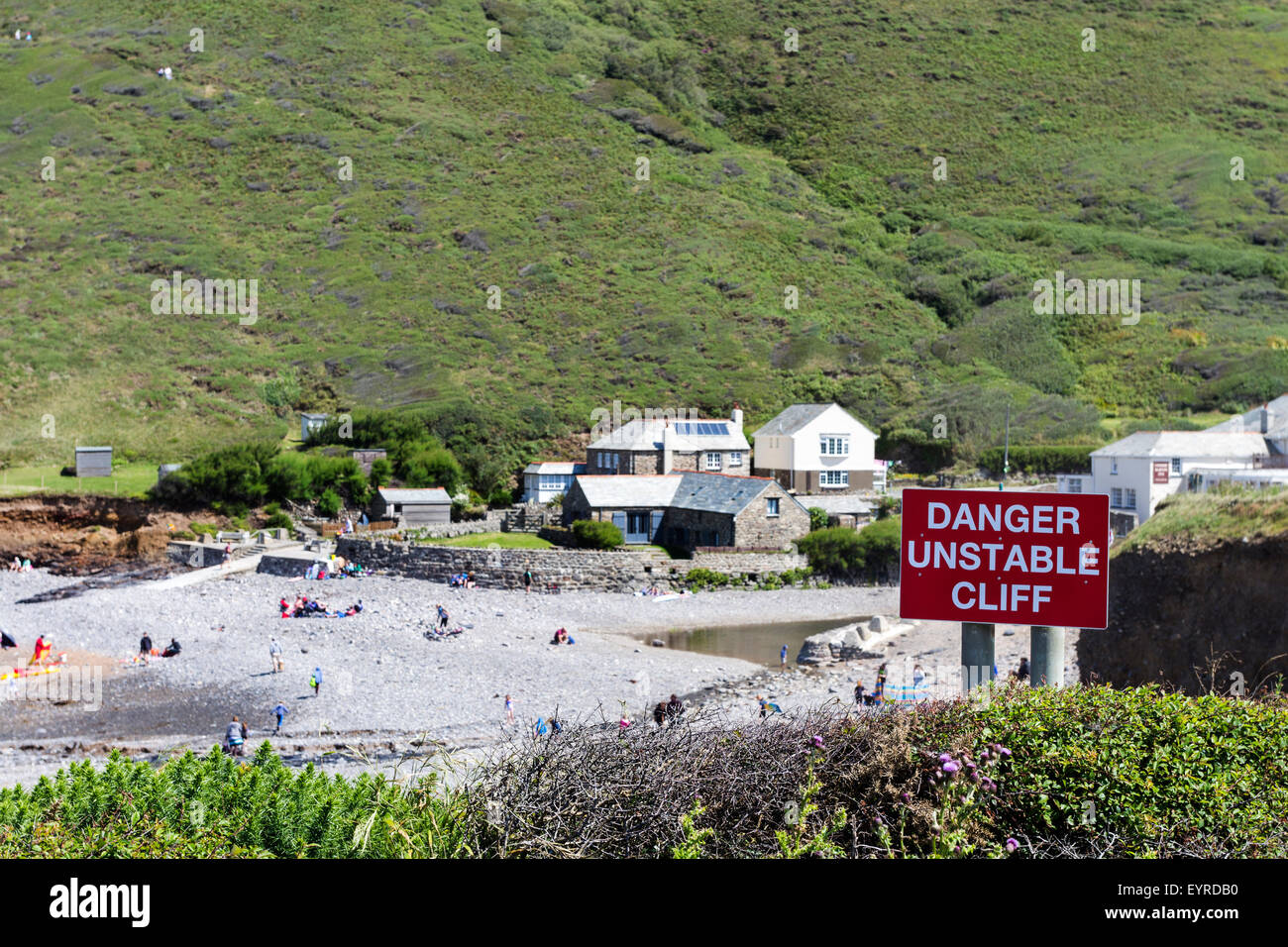 Danger Unstable Cliff Warning Sign on the South West Coast Path at ...