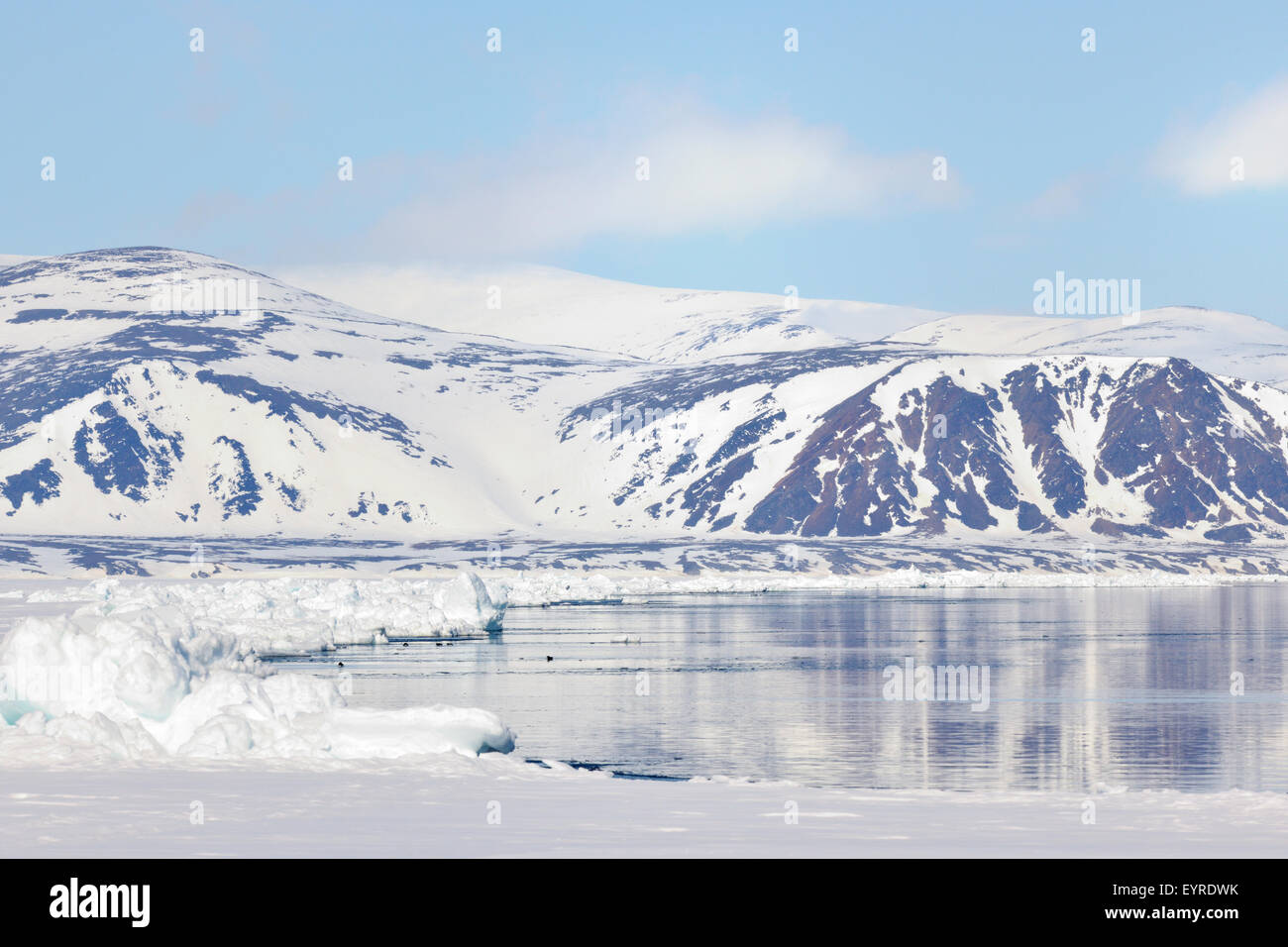 Floe ice edge in Baffin Bay on the Arctic Ocean, with Bylot Island and ...