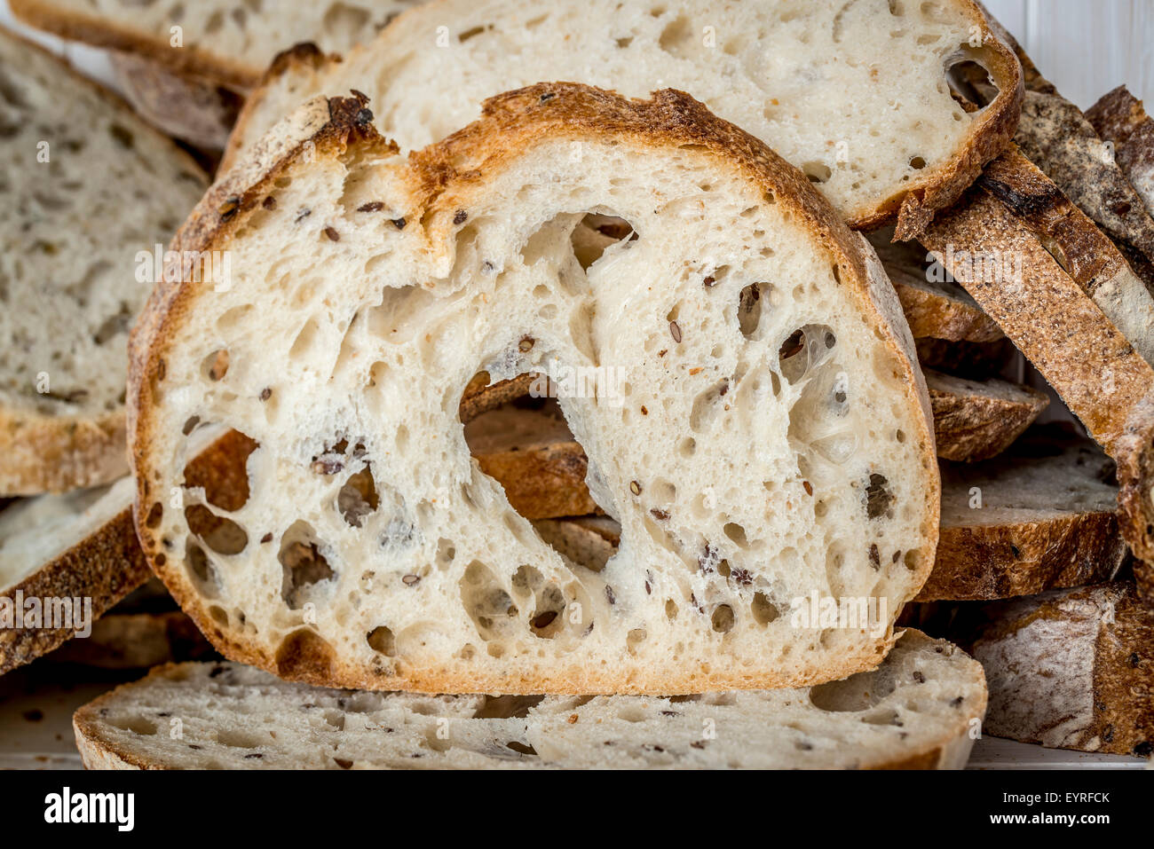 Various traditionally made sourdough breads in a bakery, Devon UK Stock ...